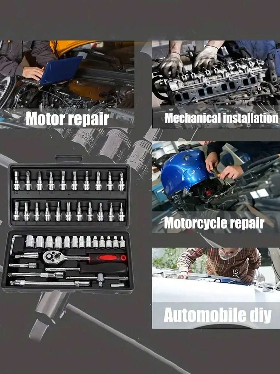 46pcs Auto Repair Tool Set: Ratchet Torque Wrench, Wrenches ...