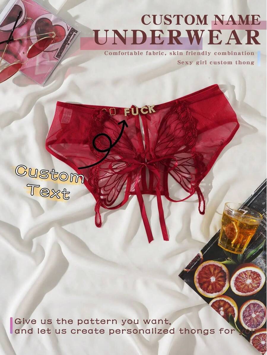 Custom Funny Metal Letter Buckle Lace Underwear For Women With Low ...
