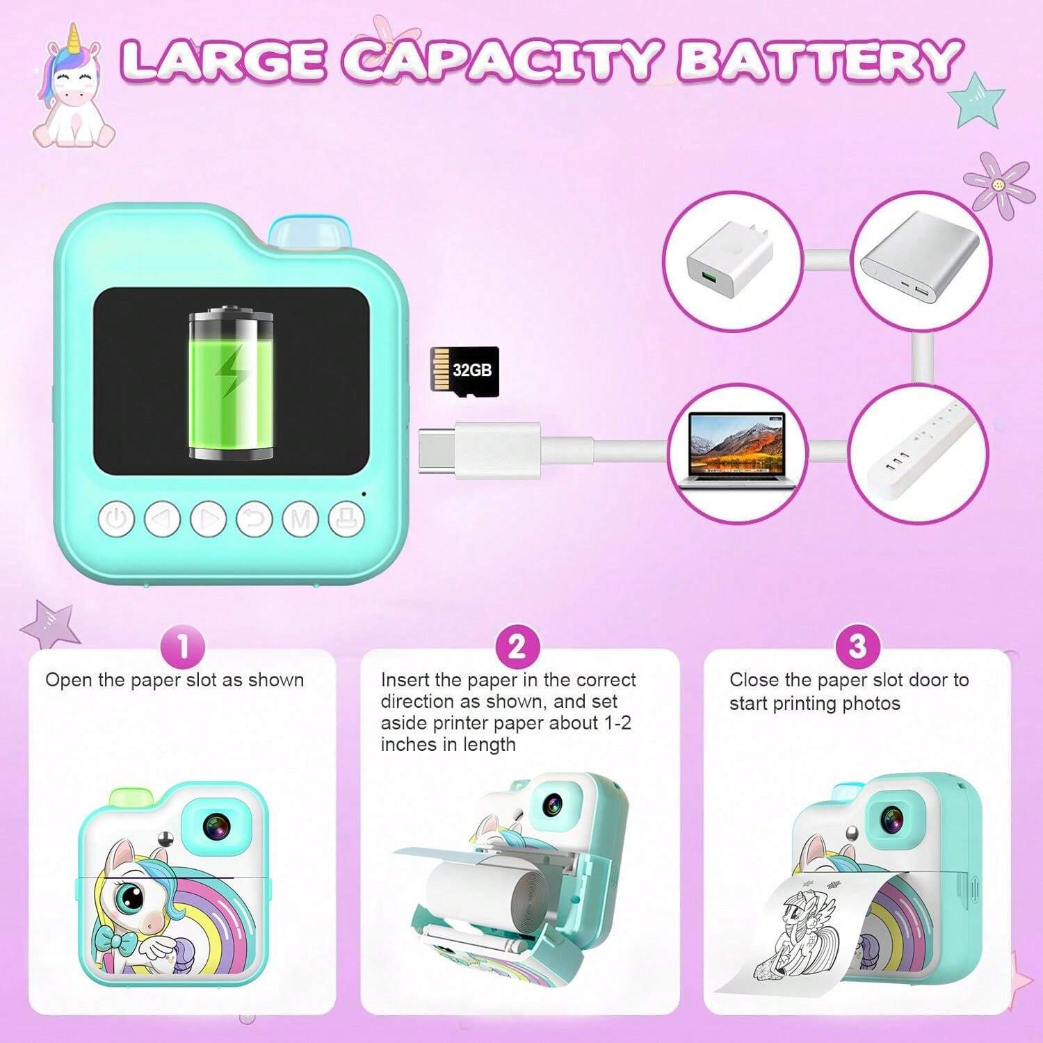 Instant Print Camera For Kids, Christmas Birthday Gift For 6 7 8 9 10 ...