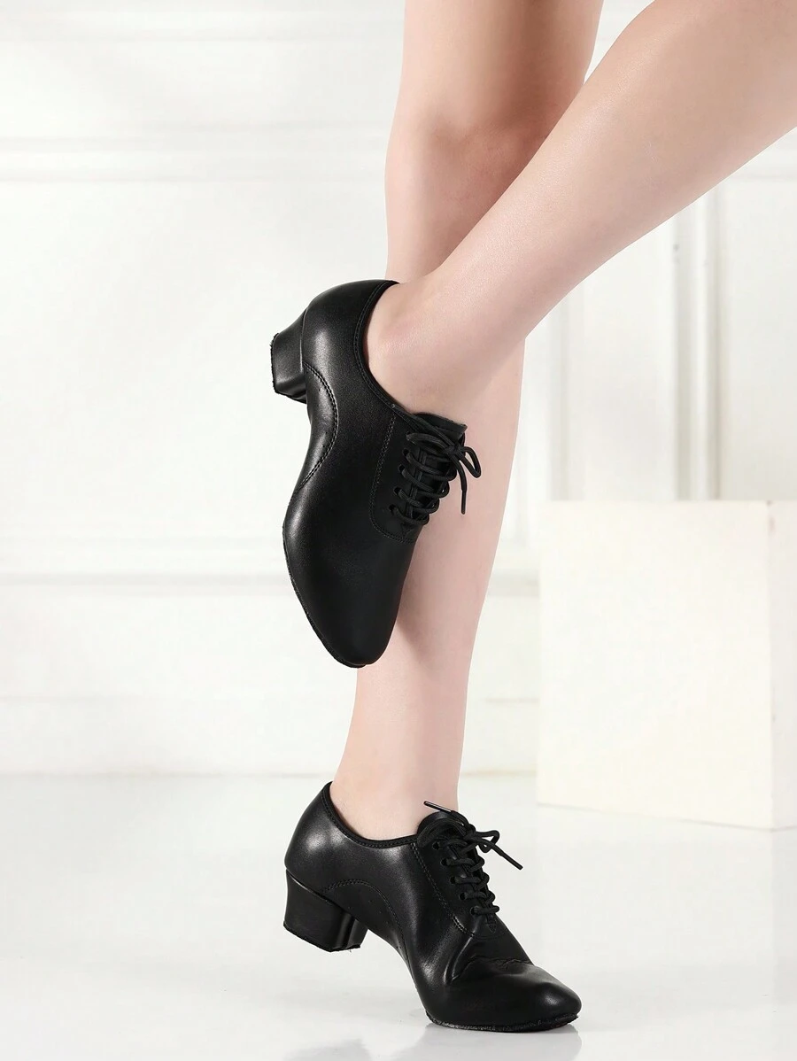 Women's Latin Dance Shoes Lace-Up Low Heel Ballroom Modern Salsa Rhythm ...