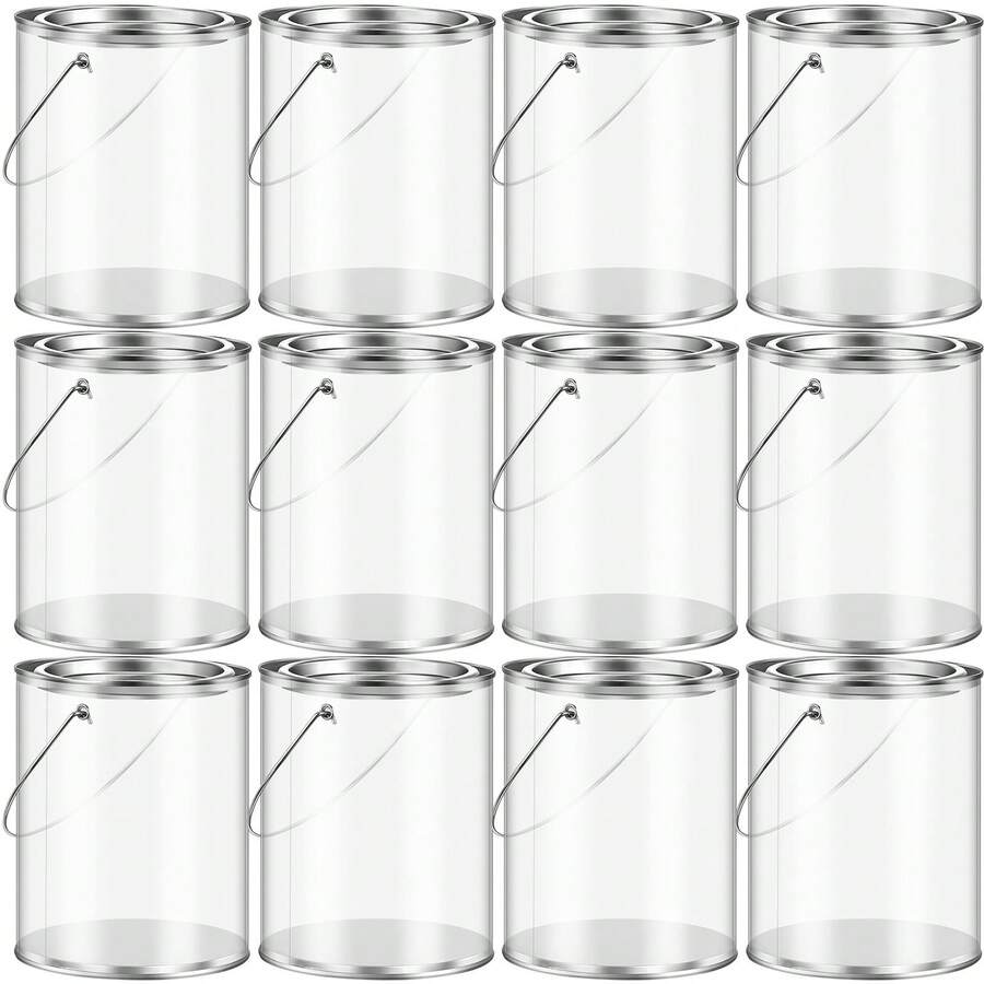12 Pack Clear Paint Cans Paint Bucket With Metal Lids And Handle ...