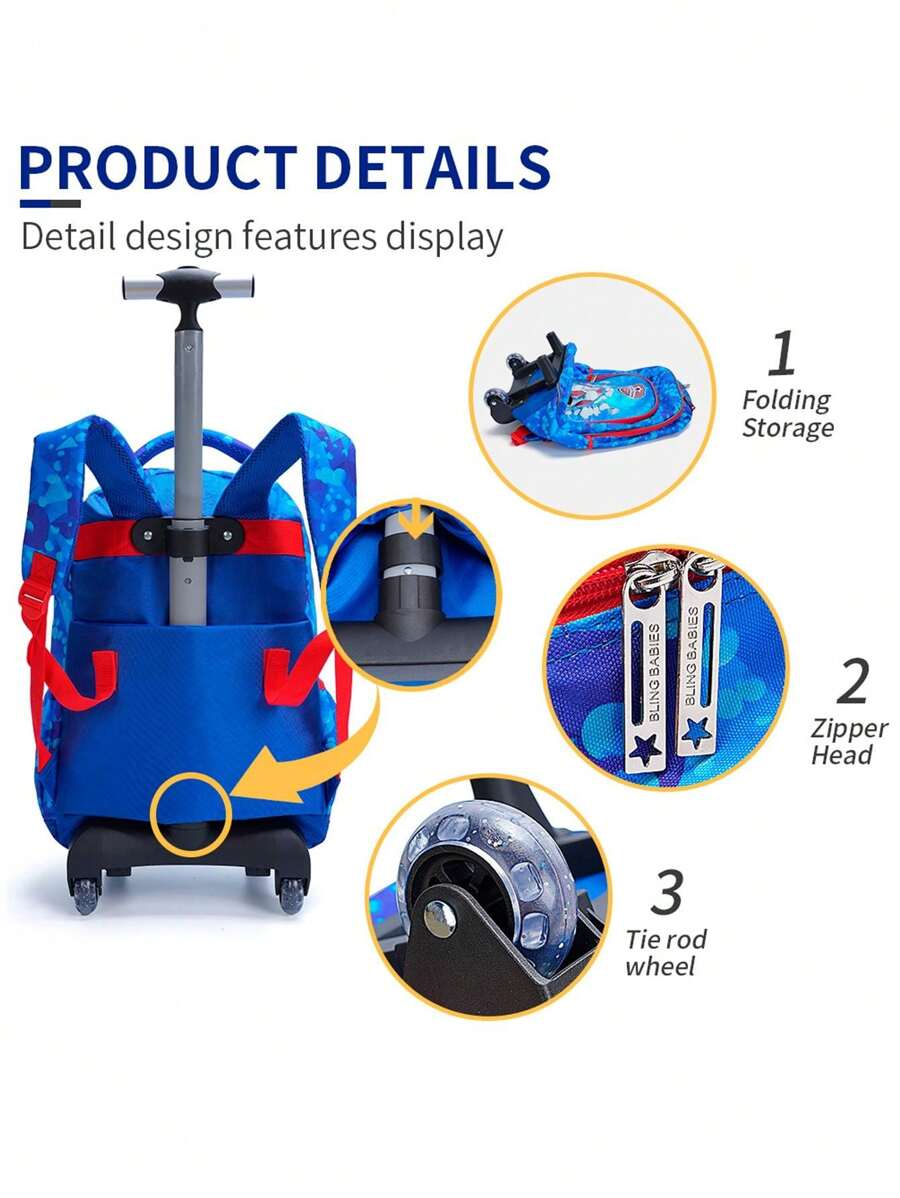 BLING BABIES 3PCS Set Rolling Backpack For Boys Cyan Cartoon Soccer ...