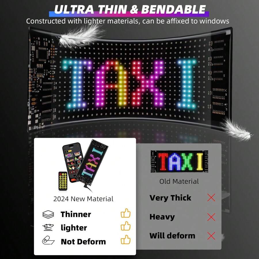 LED Car Sign, Programmable LED Matrix Panel FPCB USB 5V Flexible Screen ...