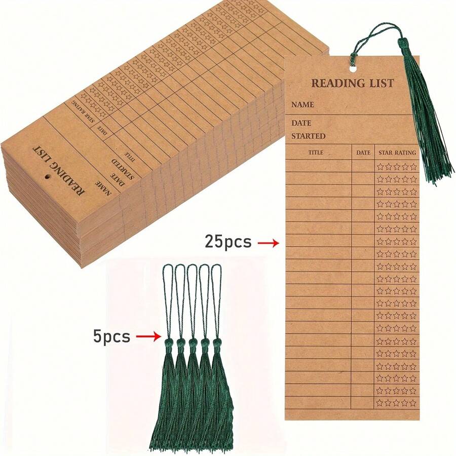 25 signets de liste de lecture et 5 décorations de franges, fiche de ...