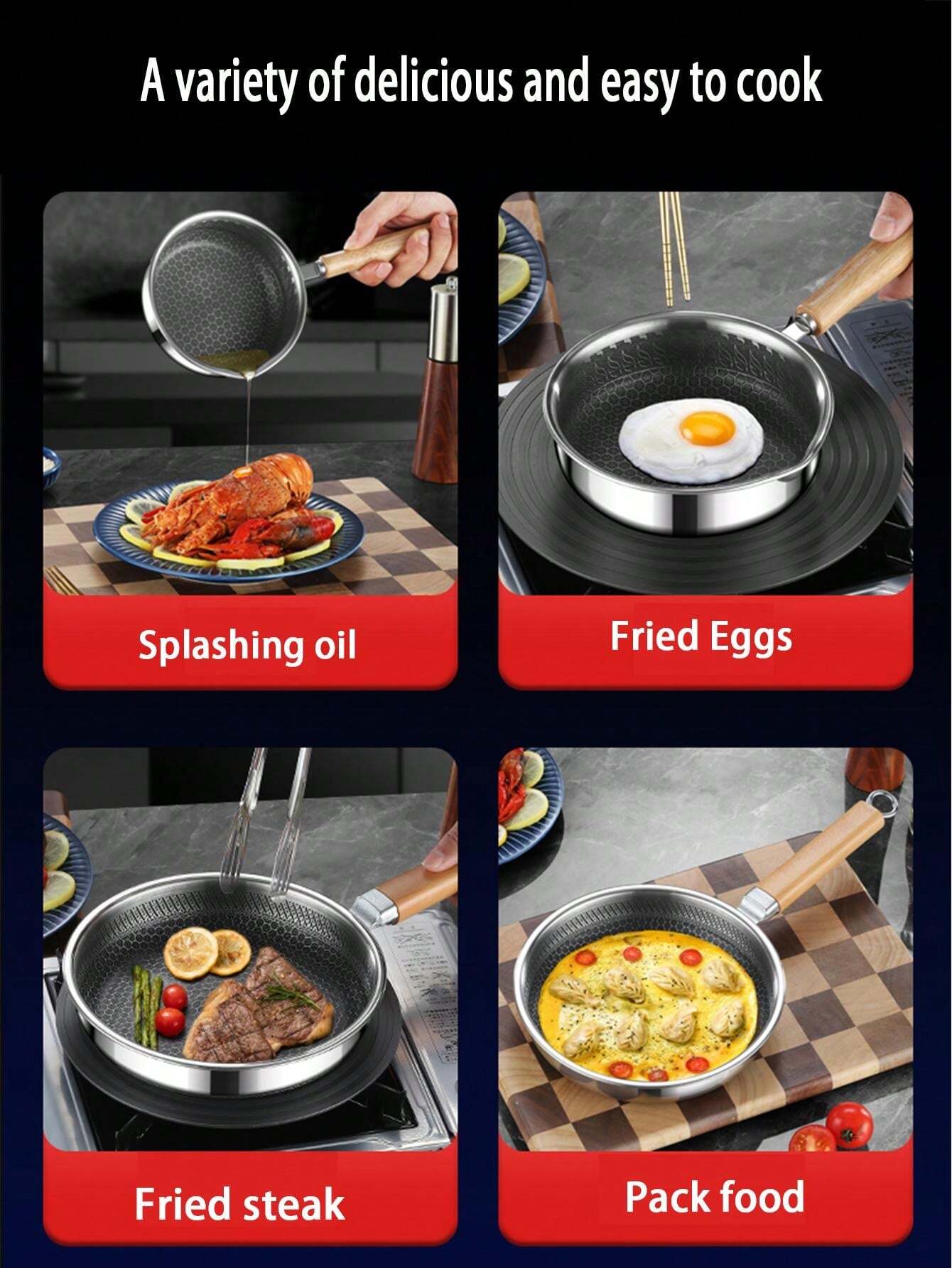 1pc 5.12"/6.3"/8.22 " Nonstick Frying Pan, With Lid,Fried Steak Fried ...