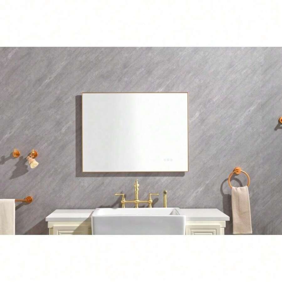(Gold) 32 X 24 Inch Mirror Bathroom Vanity Mirror With Back Light, Wall ...