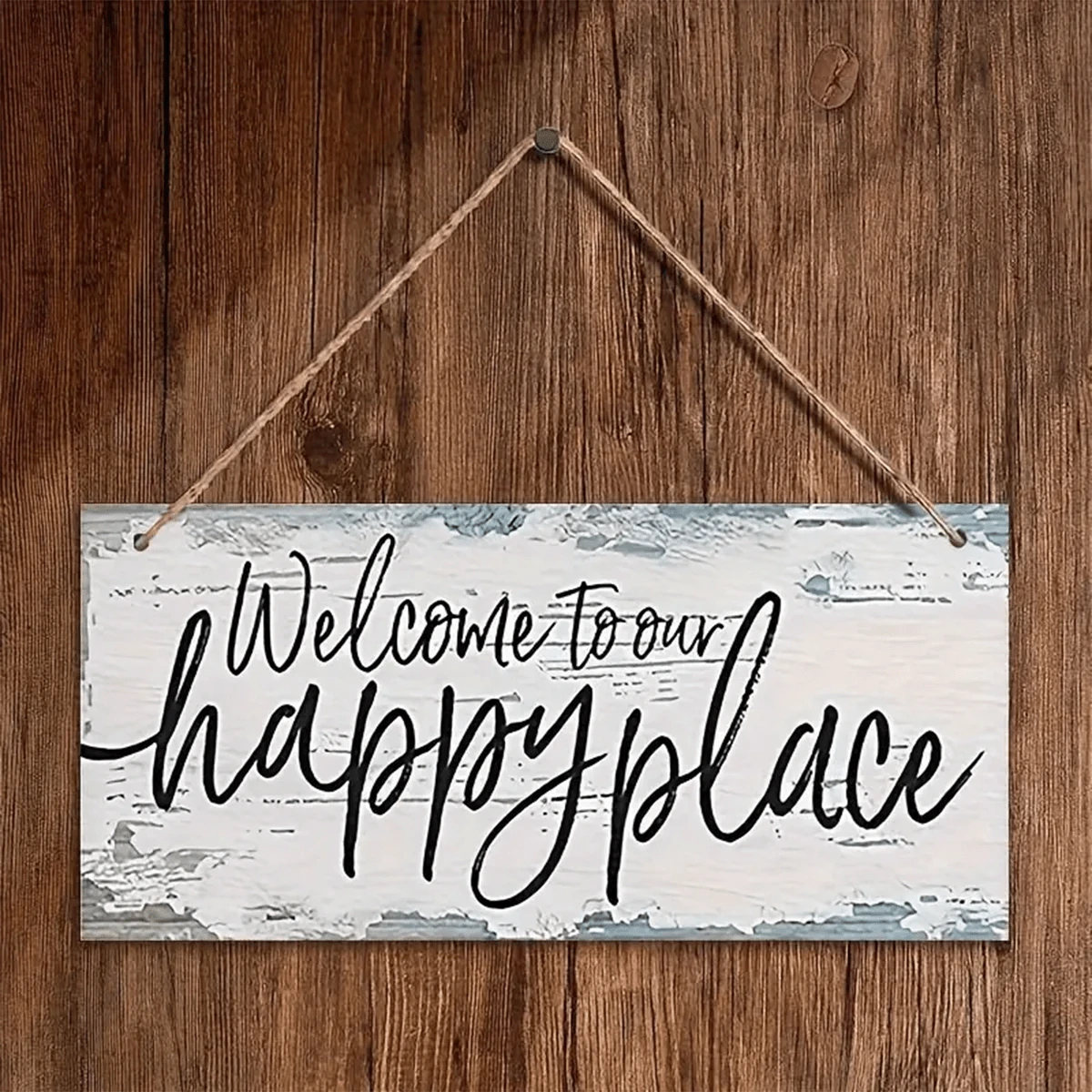 Welcome To Our Happy Place" Sea Blue Wooden Wall Art - Versatile Indoor ...