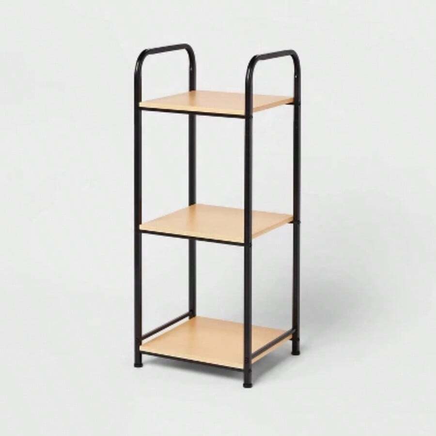 Short Bath Wood Storage Tower Black Metal - : Powder-Coated MDF, Fixed ...