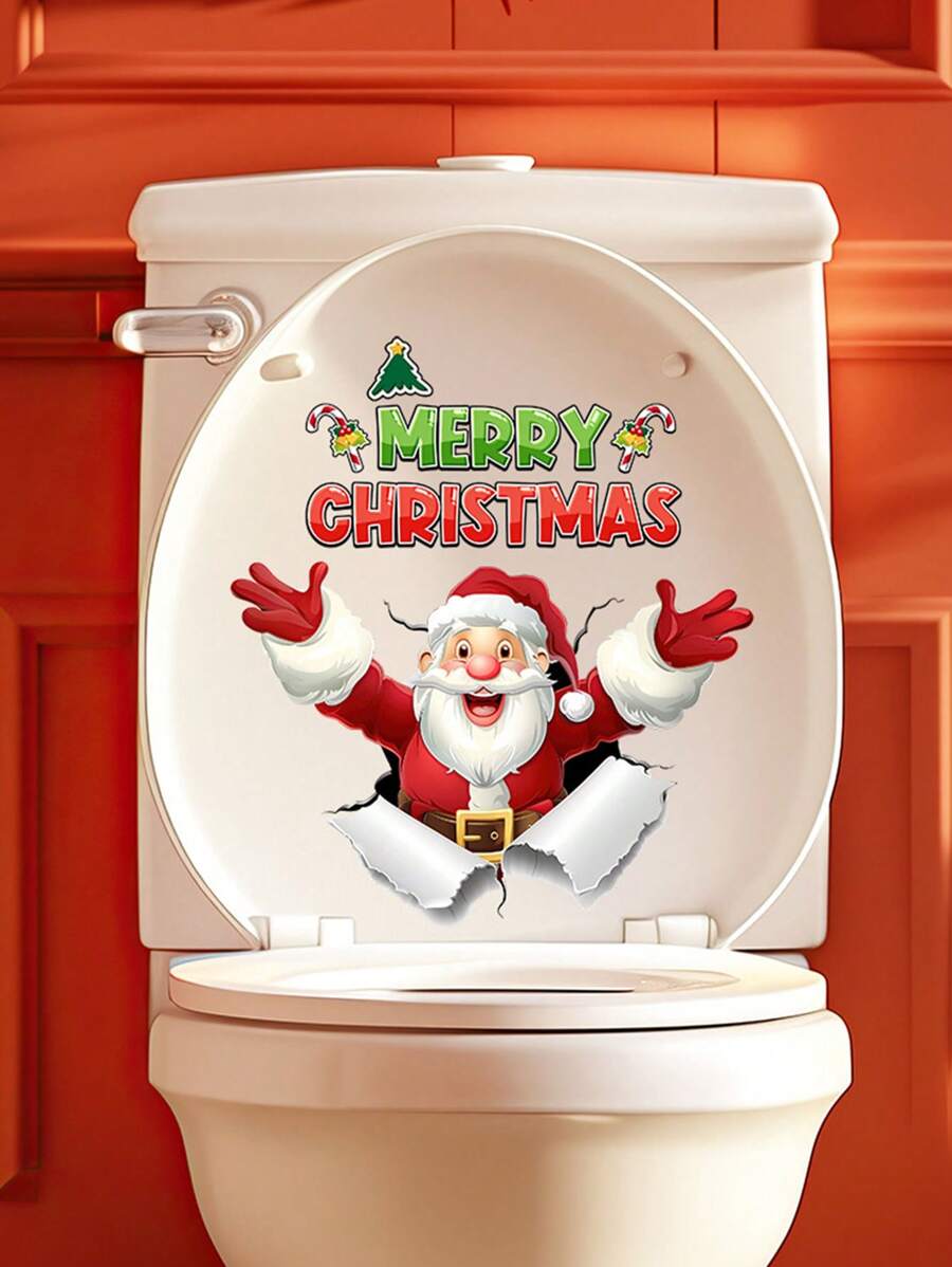 1pc Santa Claus Toilet Lid Decal Sticker, Christmas Themed Bathroom ...