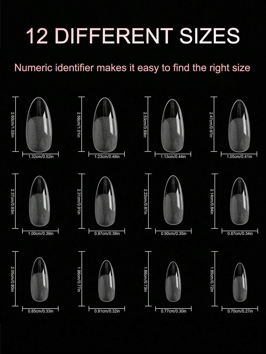 120pcs/Box, 12 Sizes Almond Shaped Semi-Matte & Semi-Transparent Fake ...
