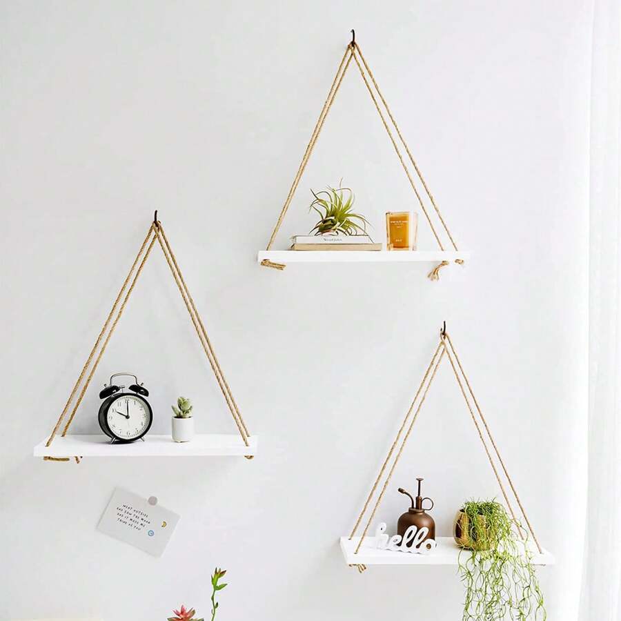 2 Pcs Wood Hanging Shelves For Wall Boho Decor Swing Rope Rustic ...