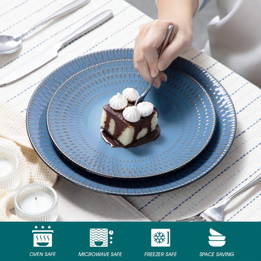 vancasso 16 Pieces Dinnerware Set, Blue Set, Porcelain Dinnerware ...