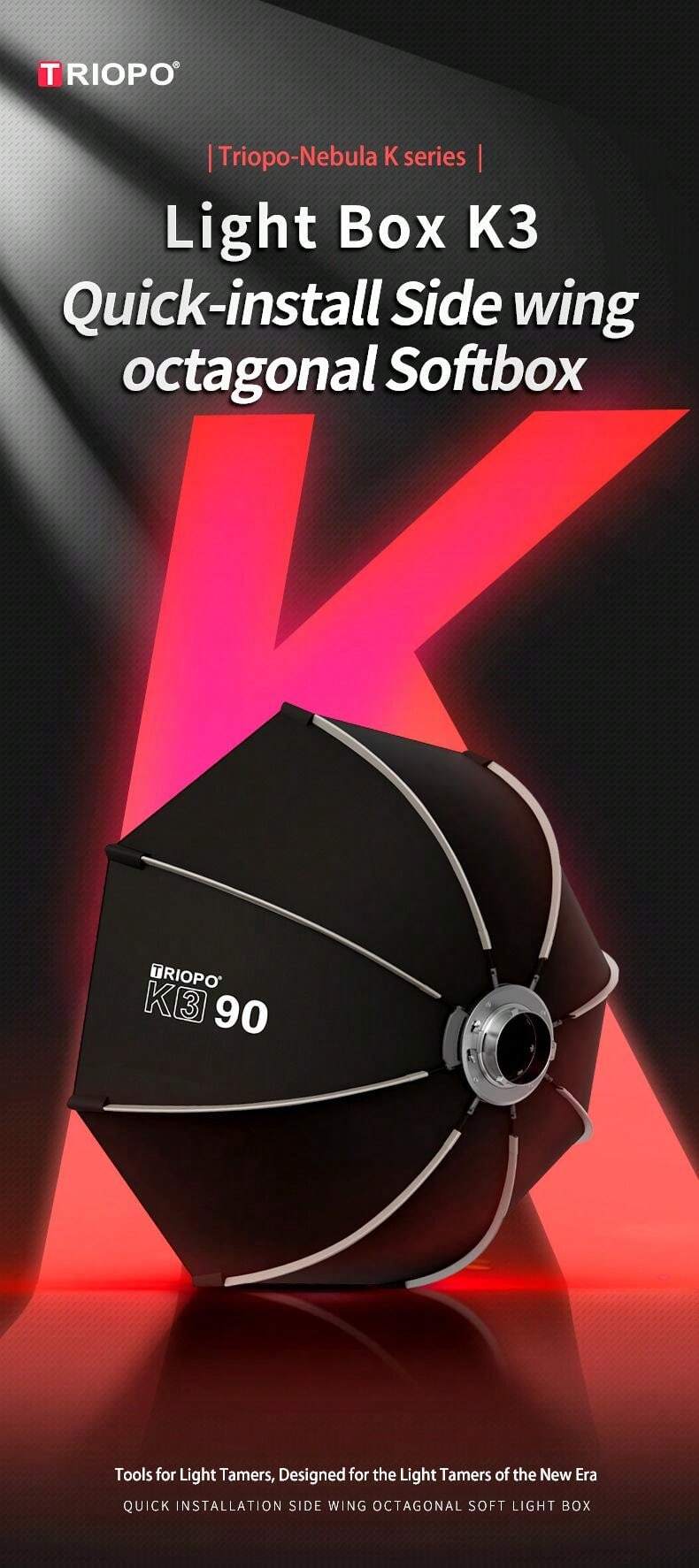 Triopo Softbox octogonal Triopo K3 de 90 cm avec grille, monture Bowens, pour les lampes vidéo à ...