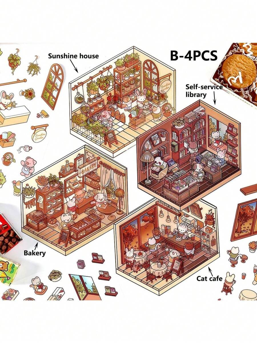 4 Sets DIY 3D House Stickers, Fun DIY Stickers Scene Make Your Own ...