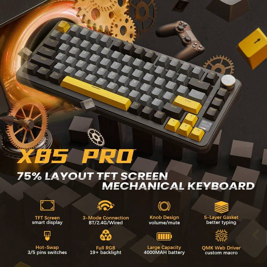 MAMBASNAKE X ATTACK SHARK X85PRO Gasket Mechanical Keyboard, 75% Wireless Gaming Keyboard With ...