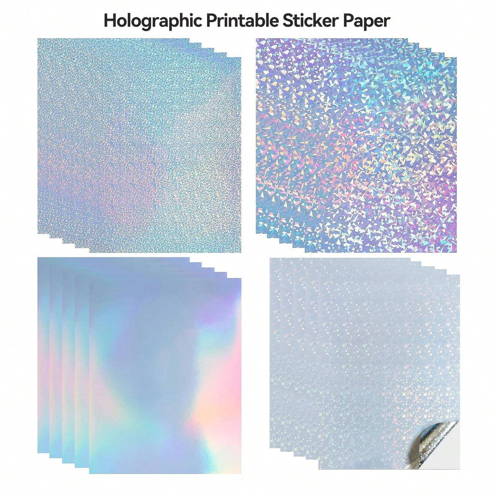 20 hojas de papel adhesivo holográfico A4 de 4 estilos para impresora de inyección de tinta y ...