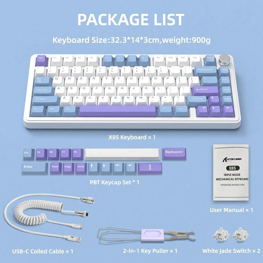 AJAZZ X ATTACK SHARK X85 Gasket Mechanical Keyboard,75% Wireless Gaming ...