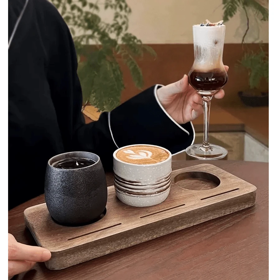 Three-Hole Coffee Cocktail Tasting Cup Holder, Table Top Tray For ...