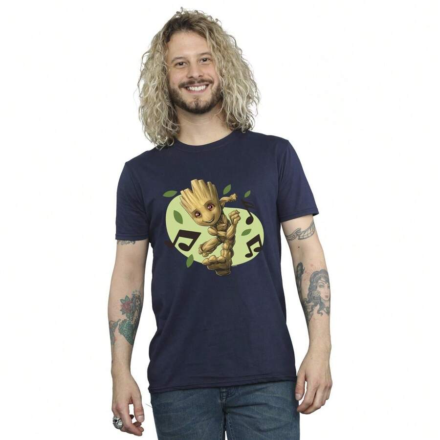 Marvel Mens Guardians Of The Galaxy Groot Musical Notes T-Shirt (Navy ...