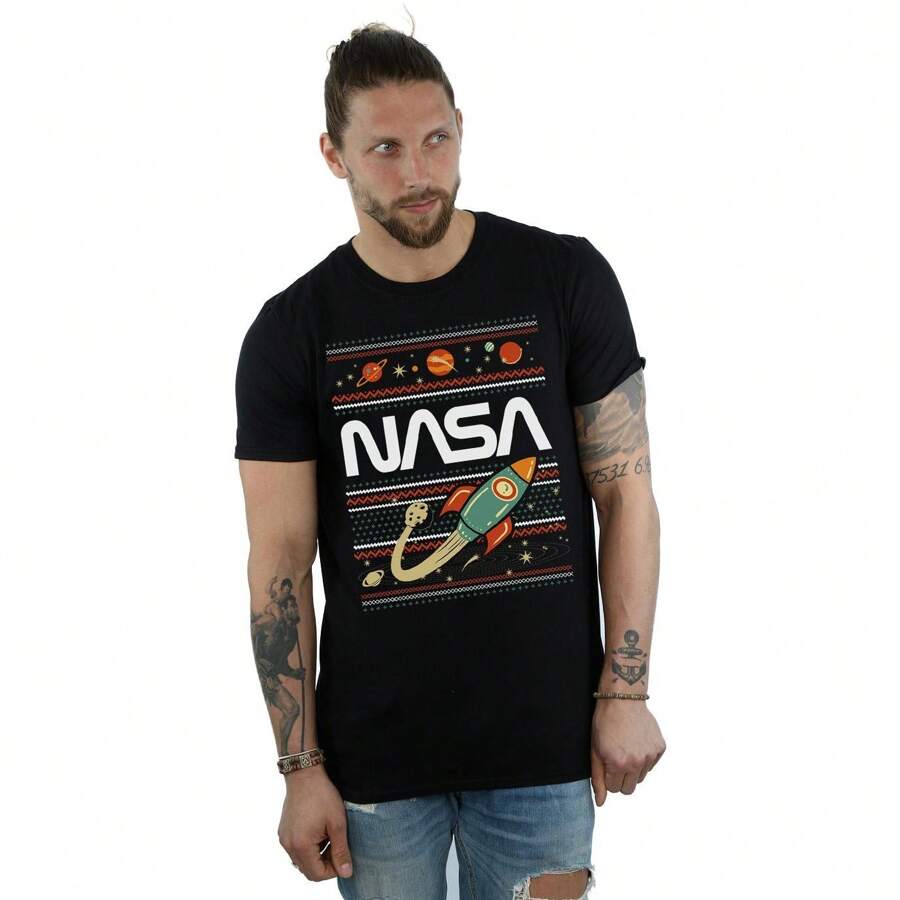 NASA Mens Fair Isle T-Shirt (Black) | SHEIN USA