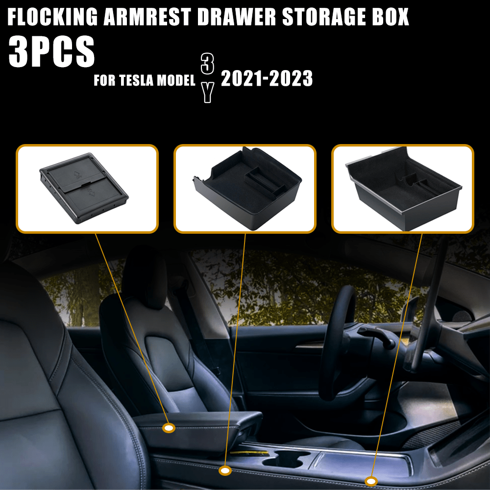 3PCS For Model Y Center Console Organizer Tray Hidden Armrest Storage ...