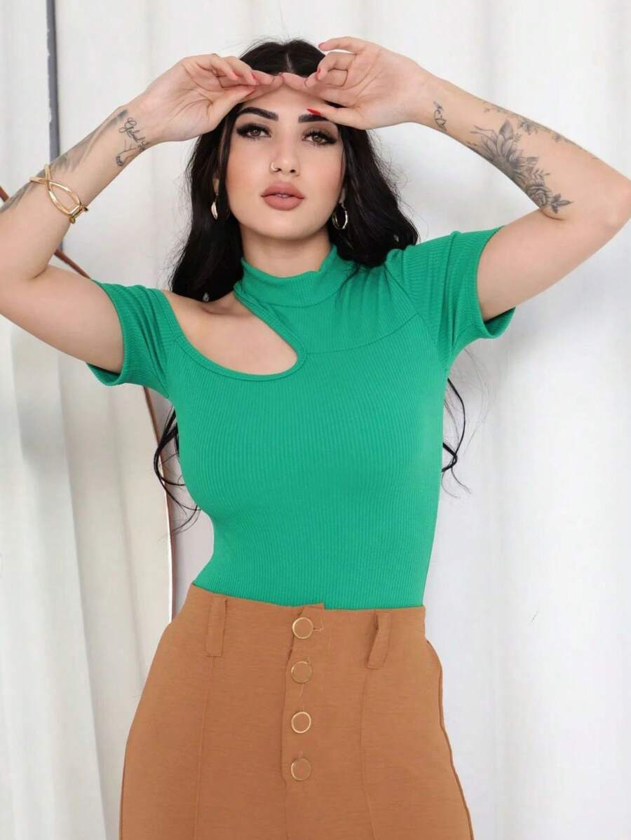 Ribbed Bodysuit With Side Opening | SHEIN USA