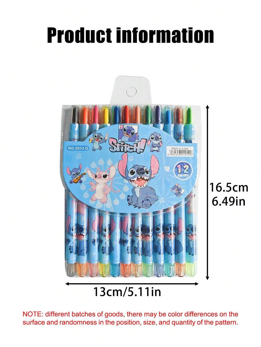 Disney Cute Cartoon Rotating Crayons 12 Colors Drawing Pens Paint Stick ...