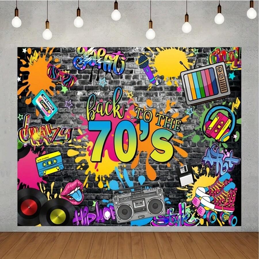 Retro 70s Party Backdrop - Hip Hop & Rock Music Disco Theme, Polyester ...