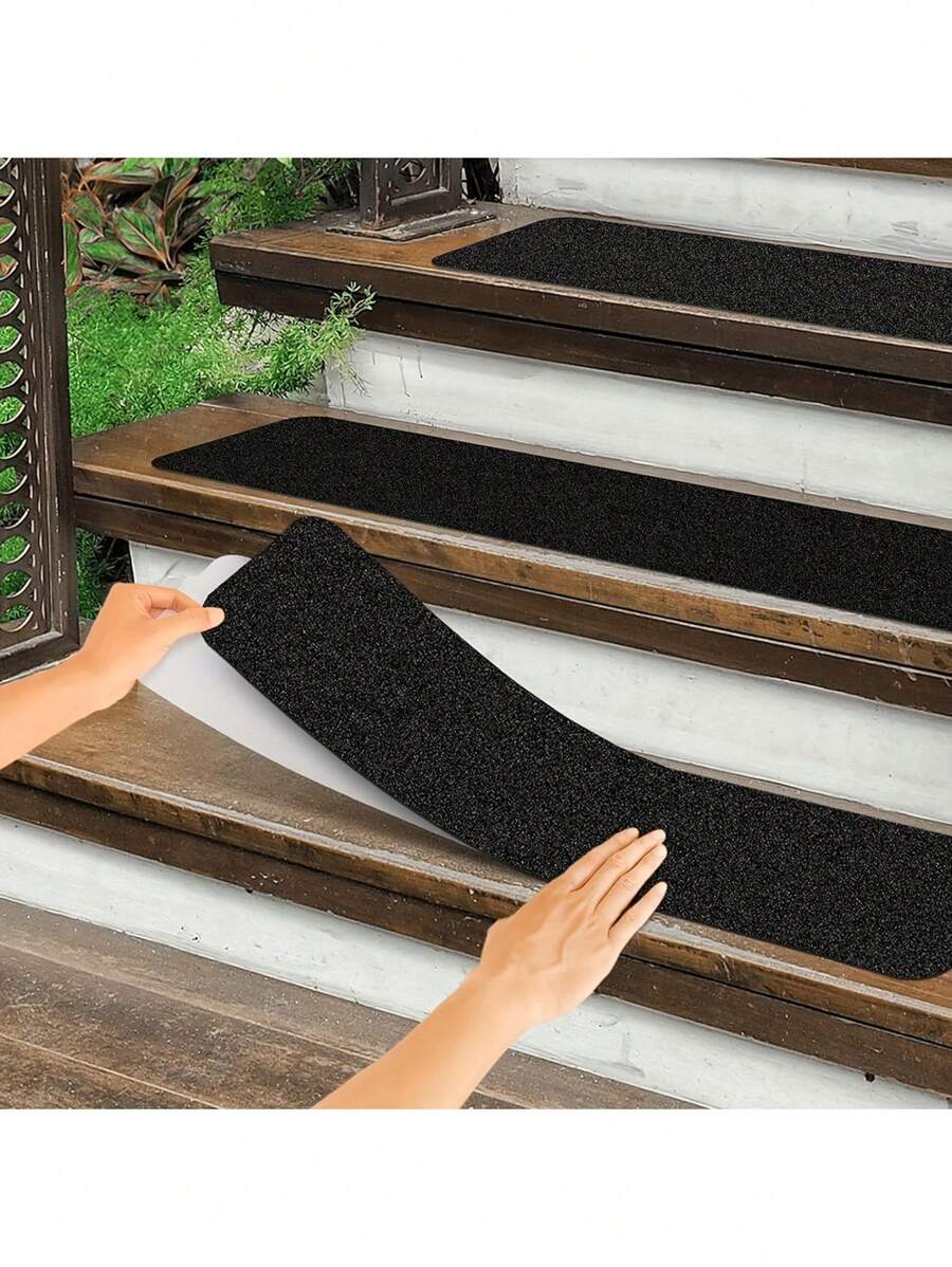 10Pcs Pre-Cut Stair Treads Non-Slip Outdoor Black Heavy Duty Anti Slip ...