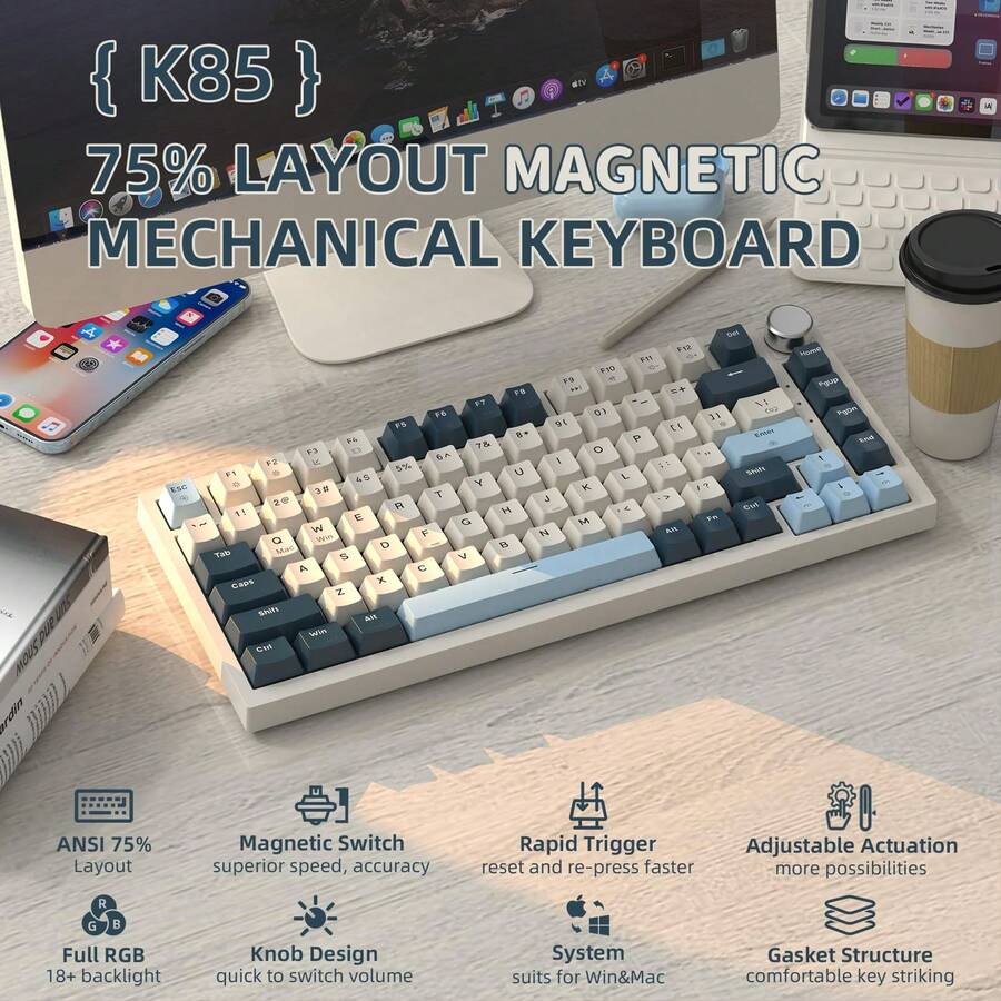 ATTACK SHARK K85 Rapid Trigger Mechanical Keyboard, Magnetic Switch ...