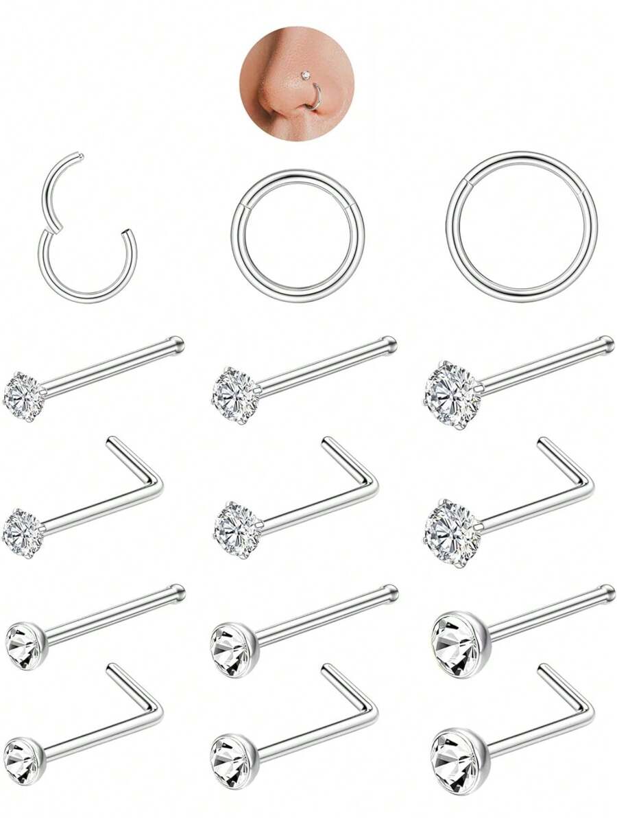 AVYRING 15PCS 20G Nose Studs 18G Nose Rings Hoop For Women Men 316L ...