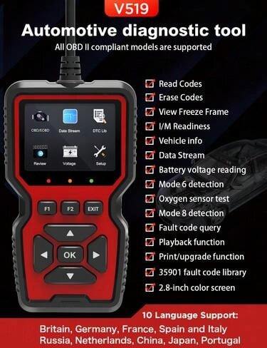V519 Universal Car Diagnostic Scanner - Advanced OBD II Fault Detector With Real-Time Data ...