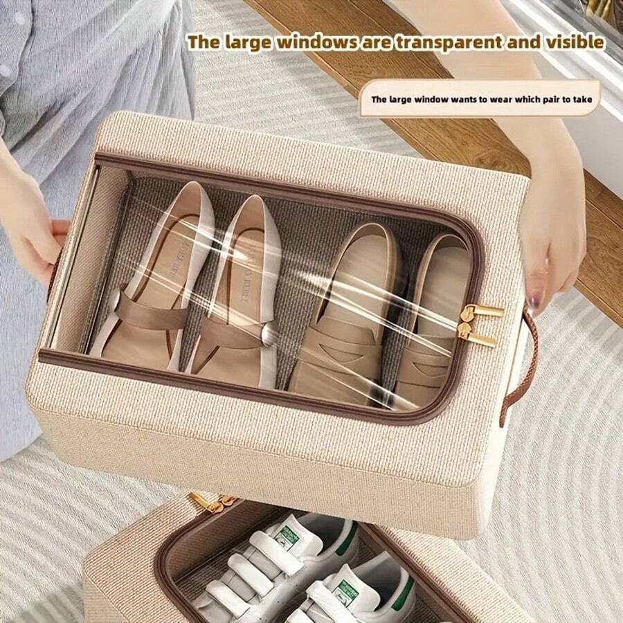 Foldable Fabric Storage Box With Transparent Window, Rectangular Shoe ...