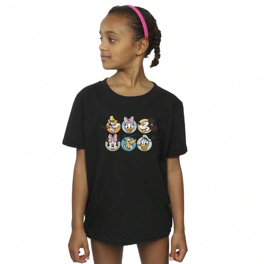 Disney Girls Mickey Mouse And Friends Faces Cotton T-Shirt (Black ...