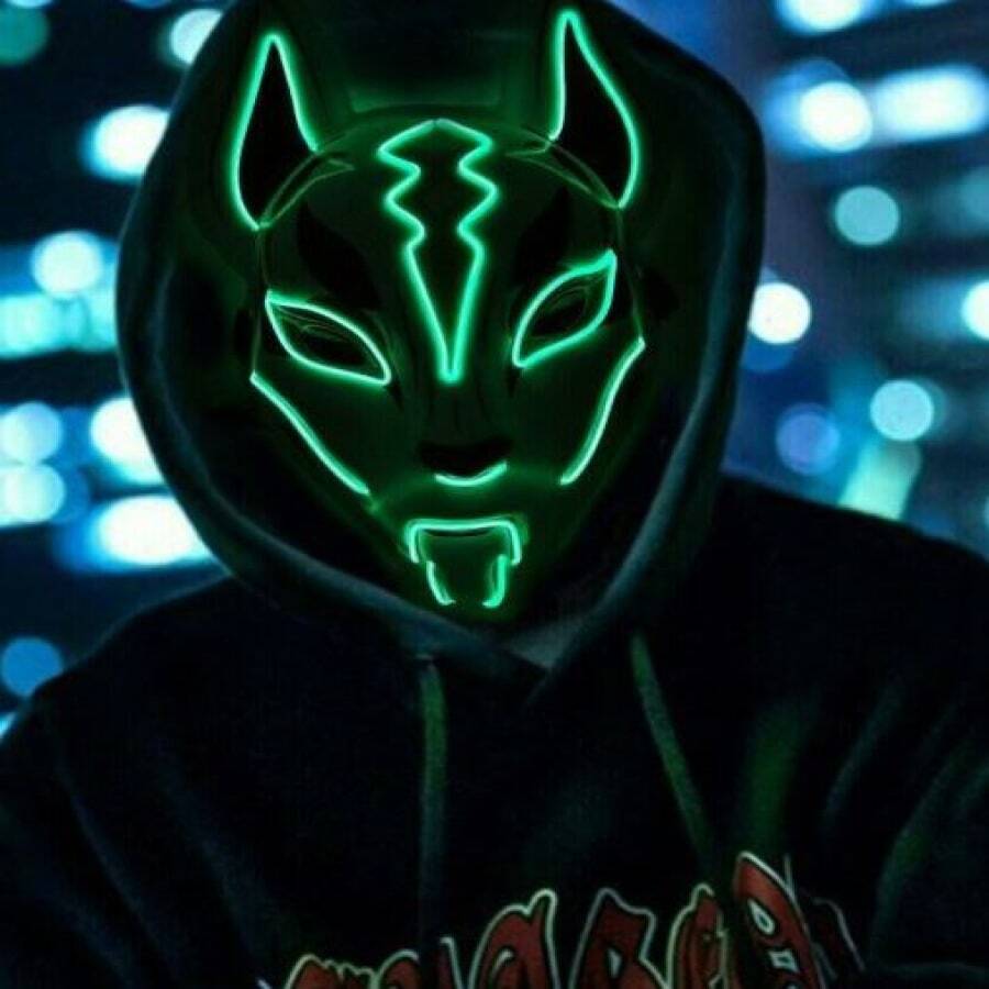 KITSUNE Mask, White And Red LED Fox Mask For Cosplay, Halloween And ...