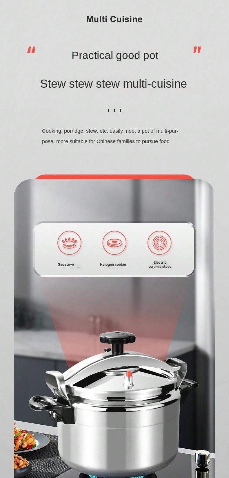 Olla a presión de aluminio de alta presión, olla de sopa de gran capacidad, olla de estofado ...