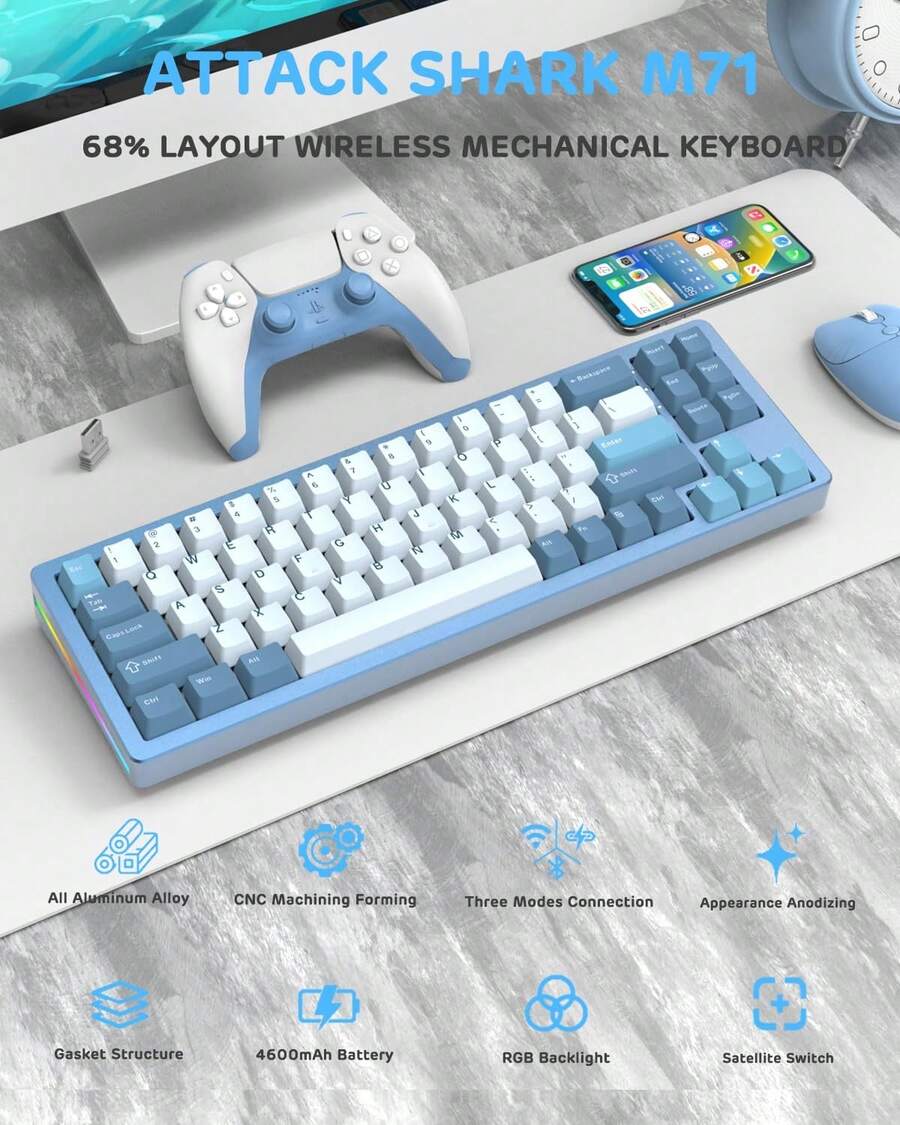 ATTACK SHARK ATTACK SHARK M71 75%TKL Wireless Mechanical Keyboard,Full ...