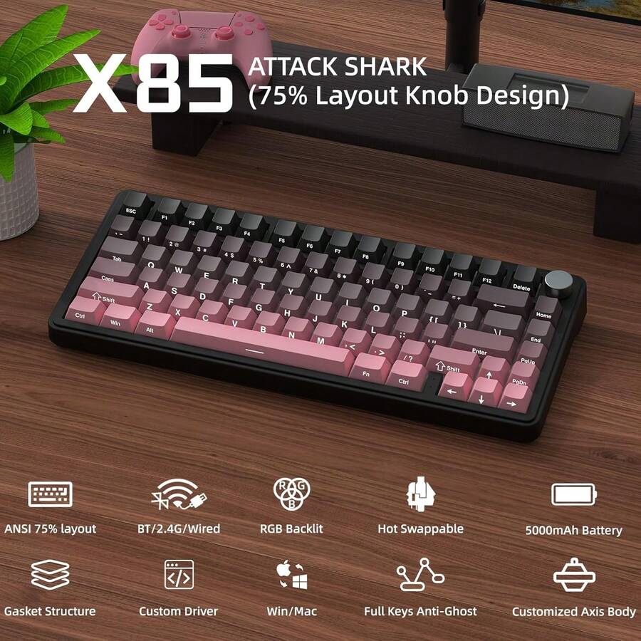 ATTACK SHARK Attack Shark X85 Mechanical Seal Keyboard,75% Wireless ...