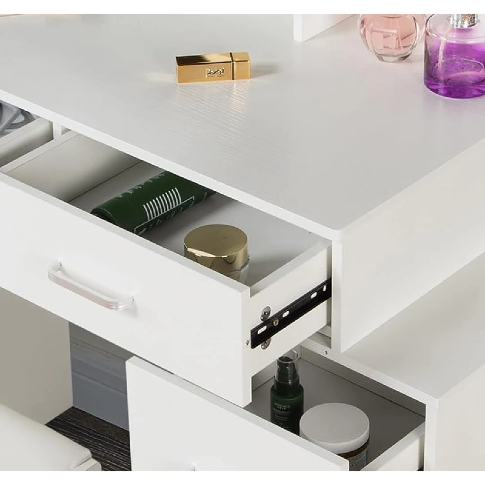 Adjustable Dressing Table With 4 Drawers And LED Light Makeup Mirror ...