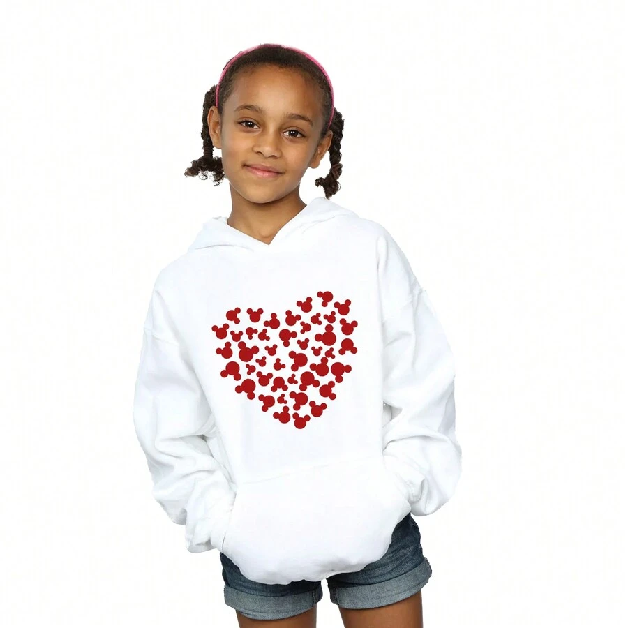 Disney Girls Mickey Mouse Heart Silhouette Hoodie (White) | SHEIN USA