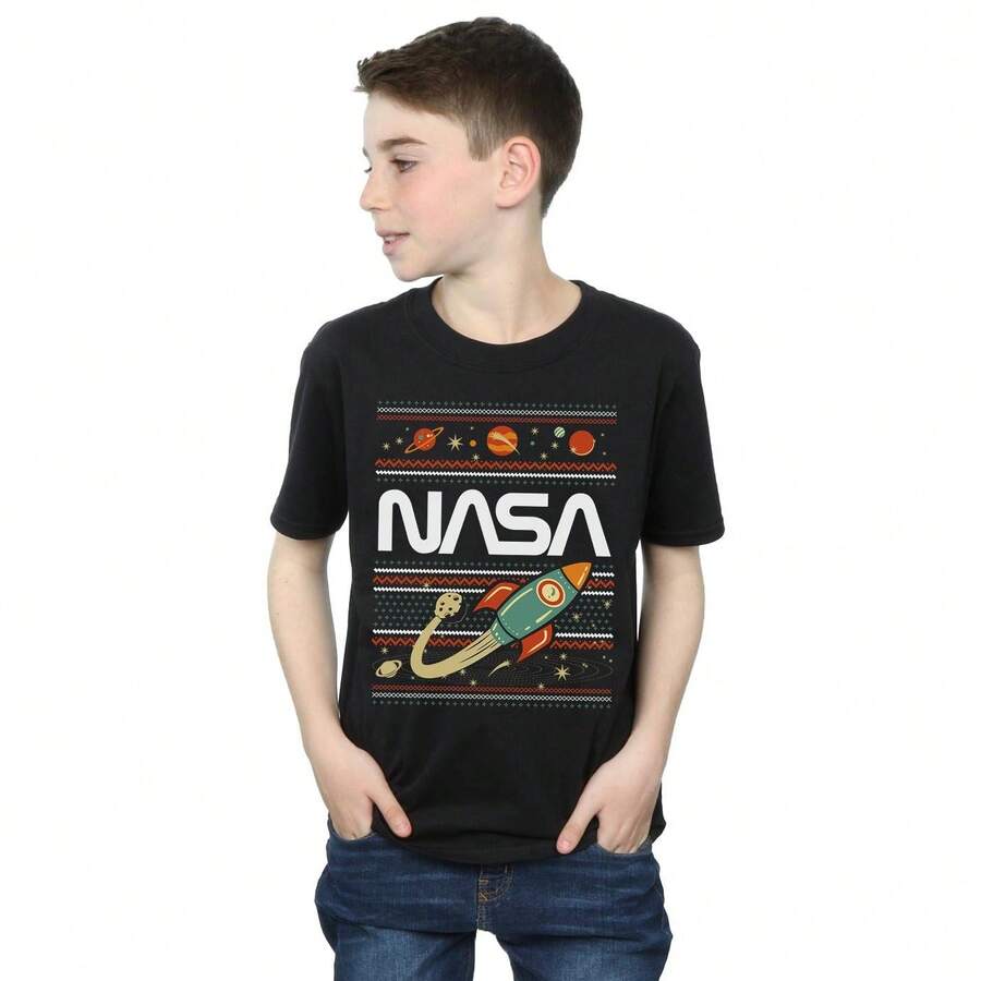 NASA Boys Fair Isle T-Shirt (Black) | SHEIN USA