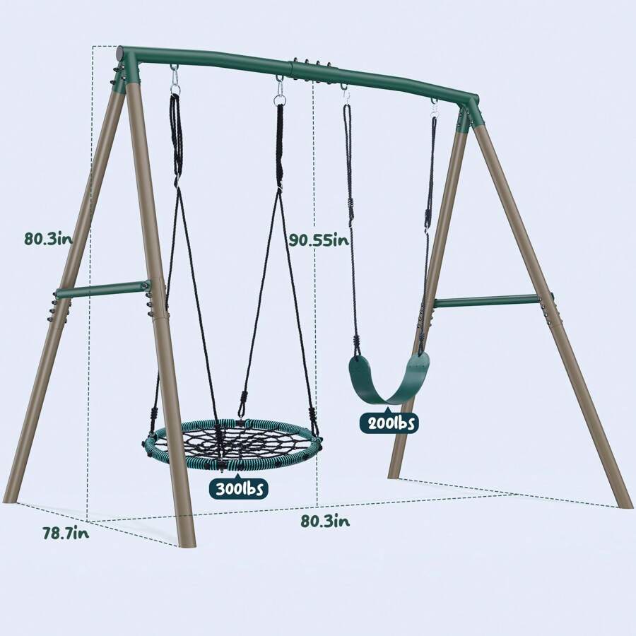 Hapfan 7.5ft Tall Swing Sets For Backyard, 500lbs Heavy Duty Swing Set ...