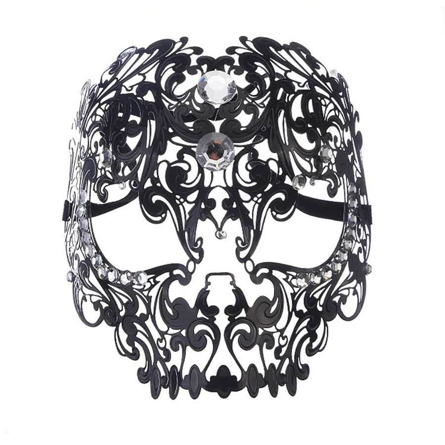 Womens Halloween Hollow Out Rhinestones Cosplay Masks Mens Retro Cutout ...
