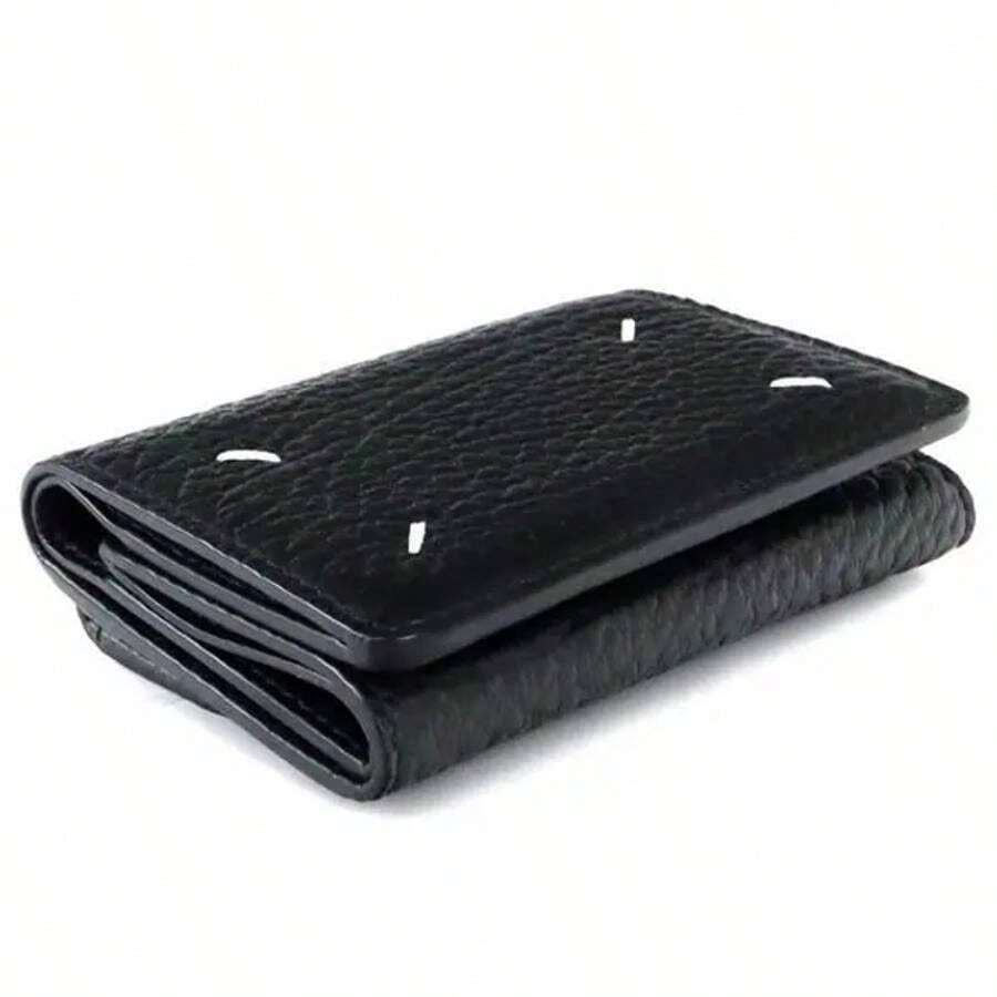 Maison Margiela Signature Stitch Trifold Leather Half Wallet Black ...