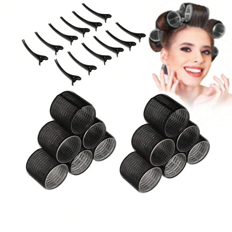 Jumbo Rollers Hair Curlers 24 Pcs Set With 12Pcs Jumbo Large Hair ...