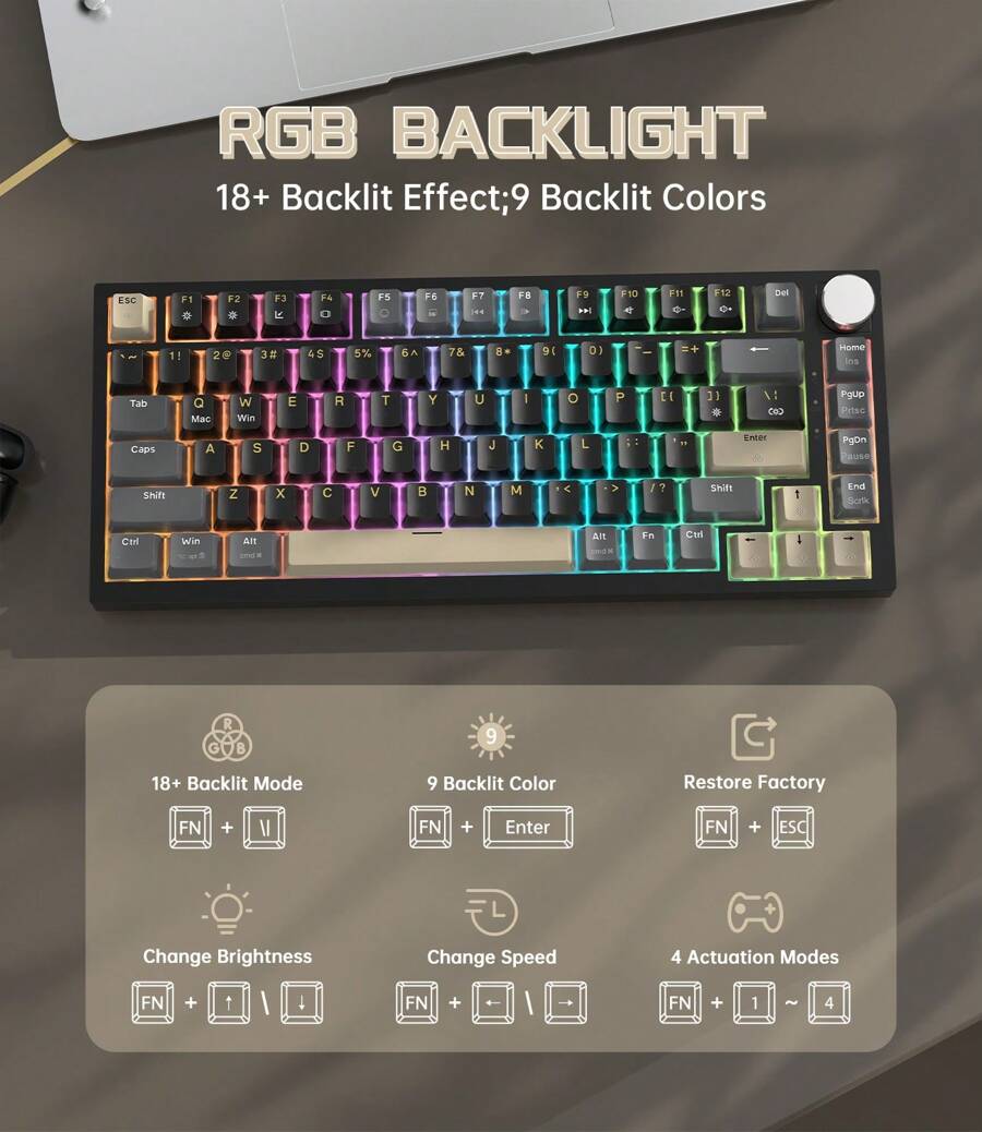 ATTACK SHARK K85 Rapid Trigger Mechanical Keyboard, Magnetic Switch, LIGHTSYNC RGB Backlit ...