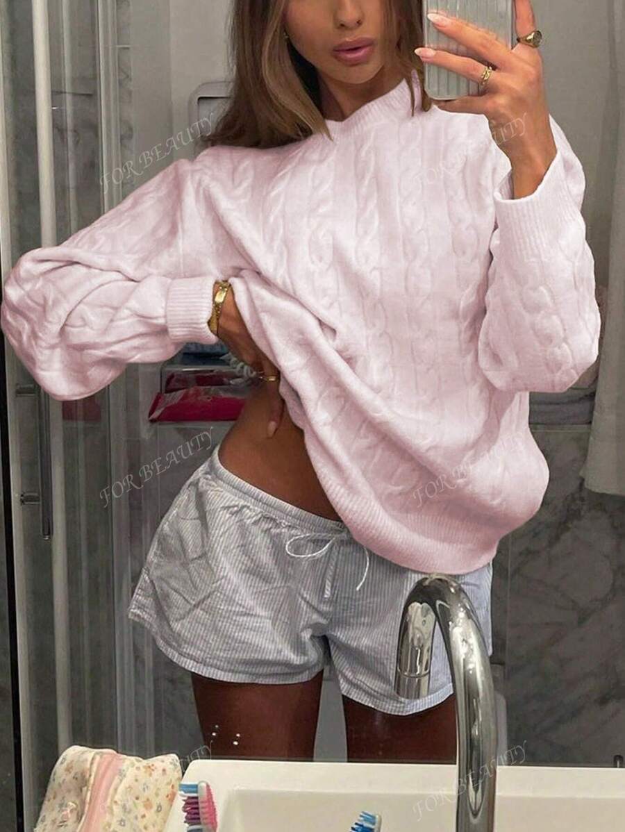 Spring/Autumn New Romantic Pink Twisted Flower Long Sleeve Knitted ...