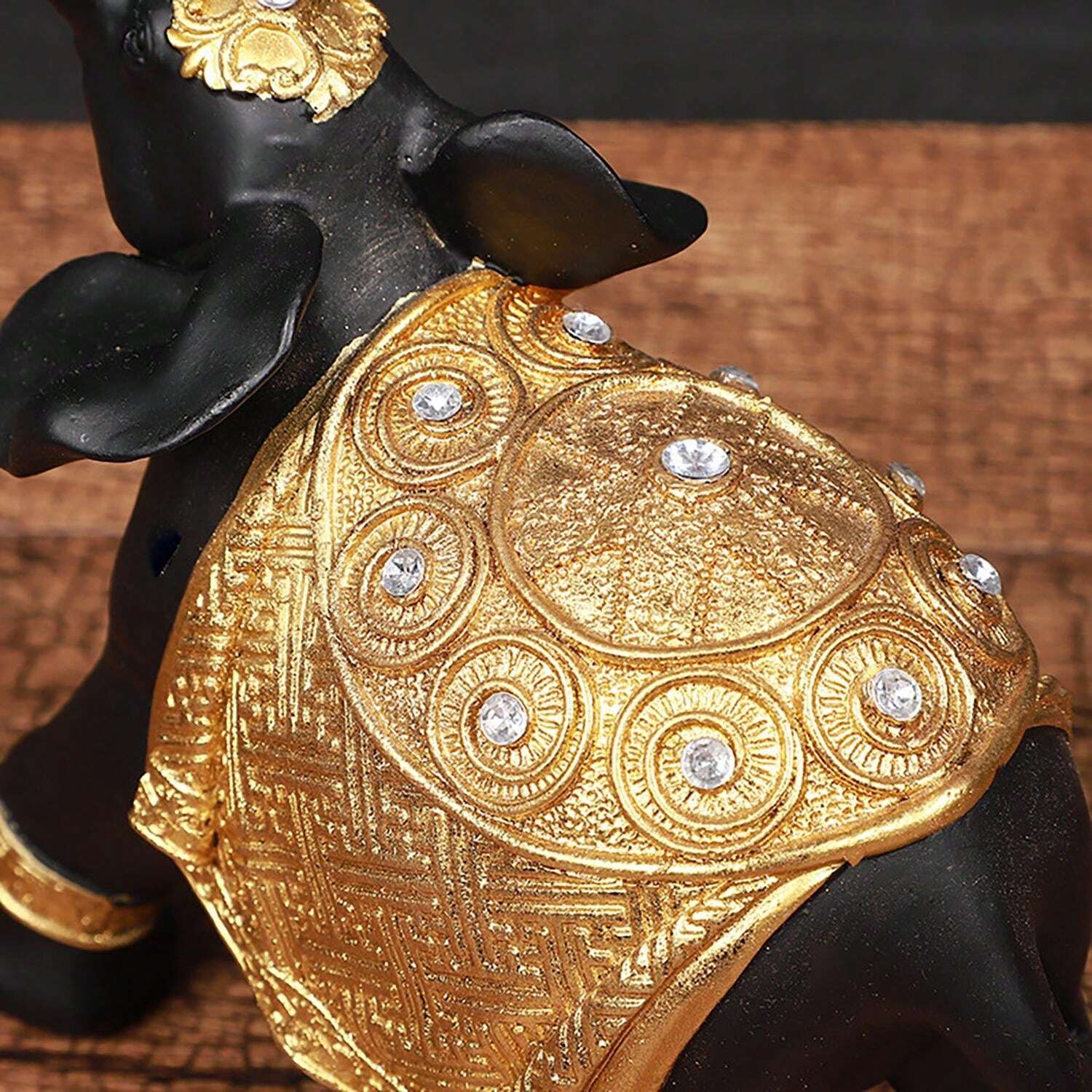 Feng Shui Good Luck Pair-Black And Gold Resin Elephant Statues With ...