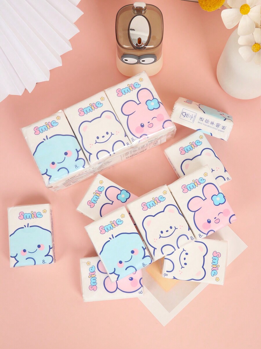 72pcs White Smile Bear Design Handkerchief Tissue Paper, Portable ...