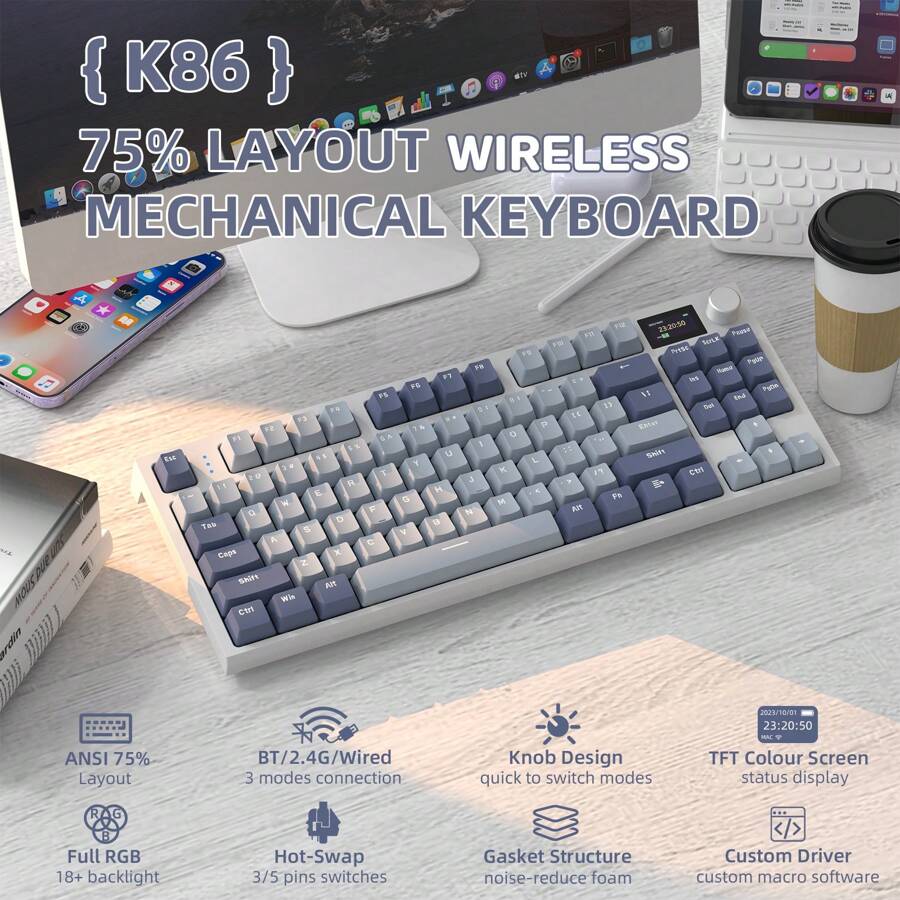 ATTACK SHARK K86 Wireless Mechanical Keyboard Apex Pro TKL 75%, 2.4G ...